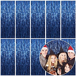 10 Pack Foil Curtain Backdrop Blue Metallic Tinsel Foil Fringe Curtains Photo Booth Props for Birthday Wedding Engagement Baby Shower Bachelorette Christmas Holiday Celebration Party Decorations