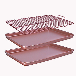 CasaWare 3pc Ultimate Commercial Weight 15 x 10 x 1-inch Cookie Sheet/Cooling Grid Set (Rose Gold Granite)