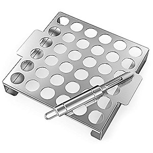 Skyflame Jalapeno Grill Rack with Handle and Chili Pepper Corer Tool - Large 36 Holes Capacity Stainless Steel Drumstick Chicken Wings Roaster for BBQ Smoker and Oven