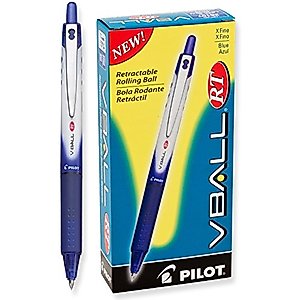 PILOT VBall RT Refillable & Retractable Liquid Ink Rolling Ball Pens, Extra Fine Point, Blue Ink, 12-Pack (26107)