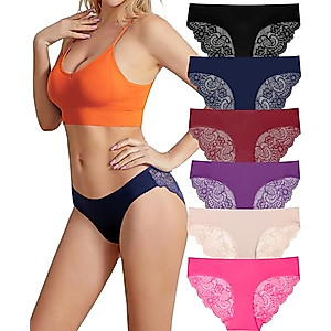 Kingfung 3-6 Pack Women's Invisible Seamless Bikini Underwear Half Back Coverage Panties (6Pack-C S)