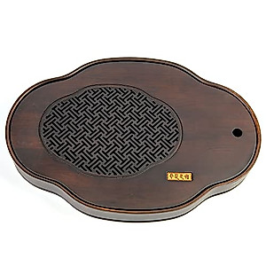 Bamboo Tea Tray Hua Xia Zhi Chuang Irregular Oval Shape, Chinese Gongfu Tea Table Serving Tray, Serving Box Reservoir Type (Big)