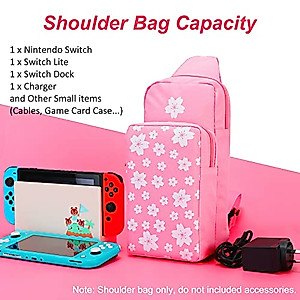 Owngen Cute Travel Bag for Nintendo Switch/ Lite / OLED, Portable Small Sling Crossbody Shoulder Carrying Storage Backpack for NS Consolo, Charging Dock, Joy-Cons, Accessories for Men, Women (Pink)