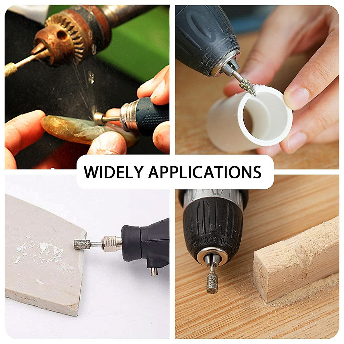 Diamond Grinding Burr Drill Bit, 20 PCS Diamond Burr Set with 1/8 Inch Shank Universal Fitment Rotary Tool Accessories for Stone Carving, DIY Grinding, Polishing, Engraving