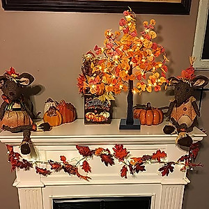 Agusbagli 24 Inch Artificial Fall Lighted Eucalyptus Tree Decor, 55 LED Battery Operated Fall Light Up Tabletop Tree with Timer for Indoor Home Wedding Harvest Fall Autumn Thanksgiving Decorations