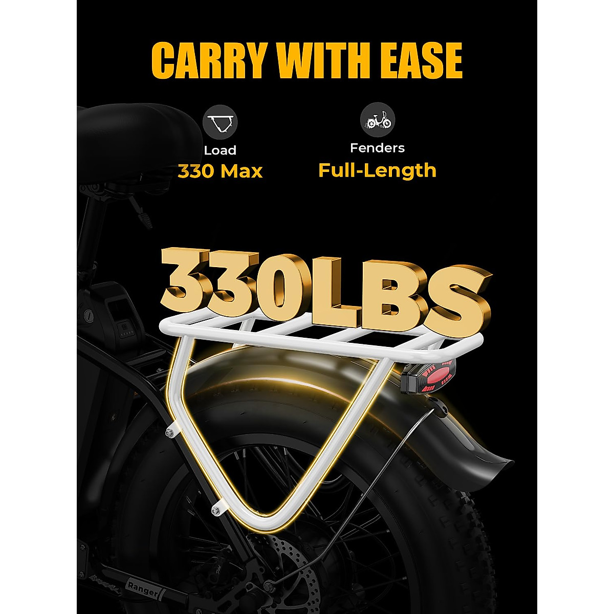 Heybike Ranger Electric Bike for Adults, Peak 1400W Upgraded Motor Ebike, 28MPH [20" Fat Tire All-Terrain] 600Wh Removable Battery Folding Step-Thru Moped E Bike with Front Suspension