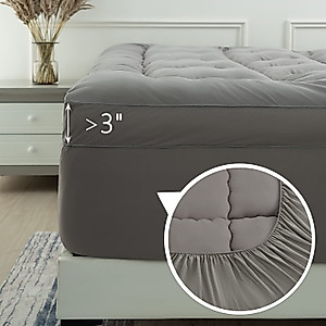 Marine Moon Mattress Topper Queen, Marine Moon Cooling Bed Topper Cover, Thick Soft Pillow Top Mattress Pad, Plush Hotel Down Alternative Mattress Topper with 8-21" Deep Pocket, Grey
