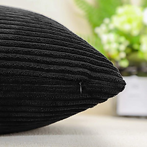 Artscope Cozy Striped Corduroy Pillow Covers Super Soft Decorative Oblong Throw Pillow Covers Case Cushion Covers for Sofa Couch Bedroom Car Decor 12 x 20 Inches, Black
