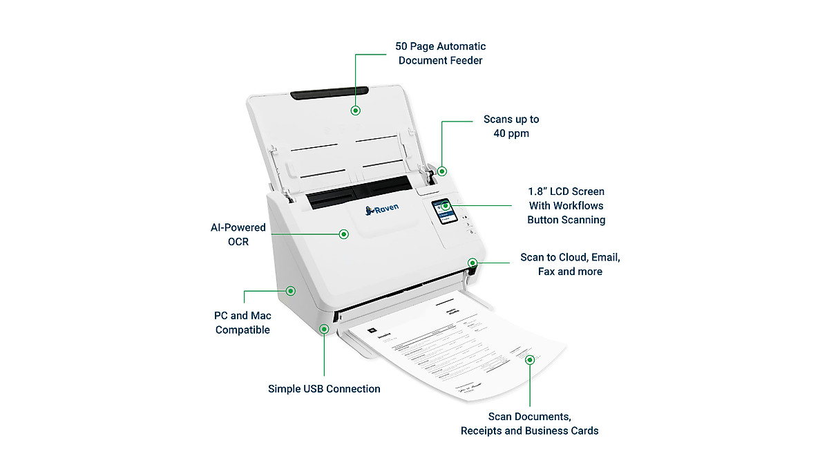 Raven Select Document Scanner for Windows & Mac - Fast Two-Sided Scanning