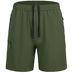 Men's Hiking Cargo Work Shorts Quick Dry Lightweight Fishing Athletic Running Workout Gym Shorts with 4 Pockets Army Green M
