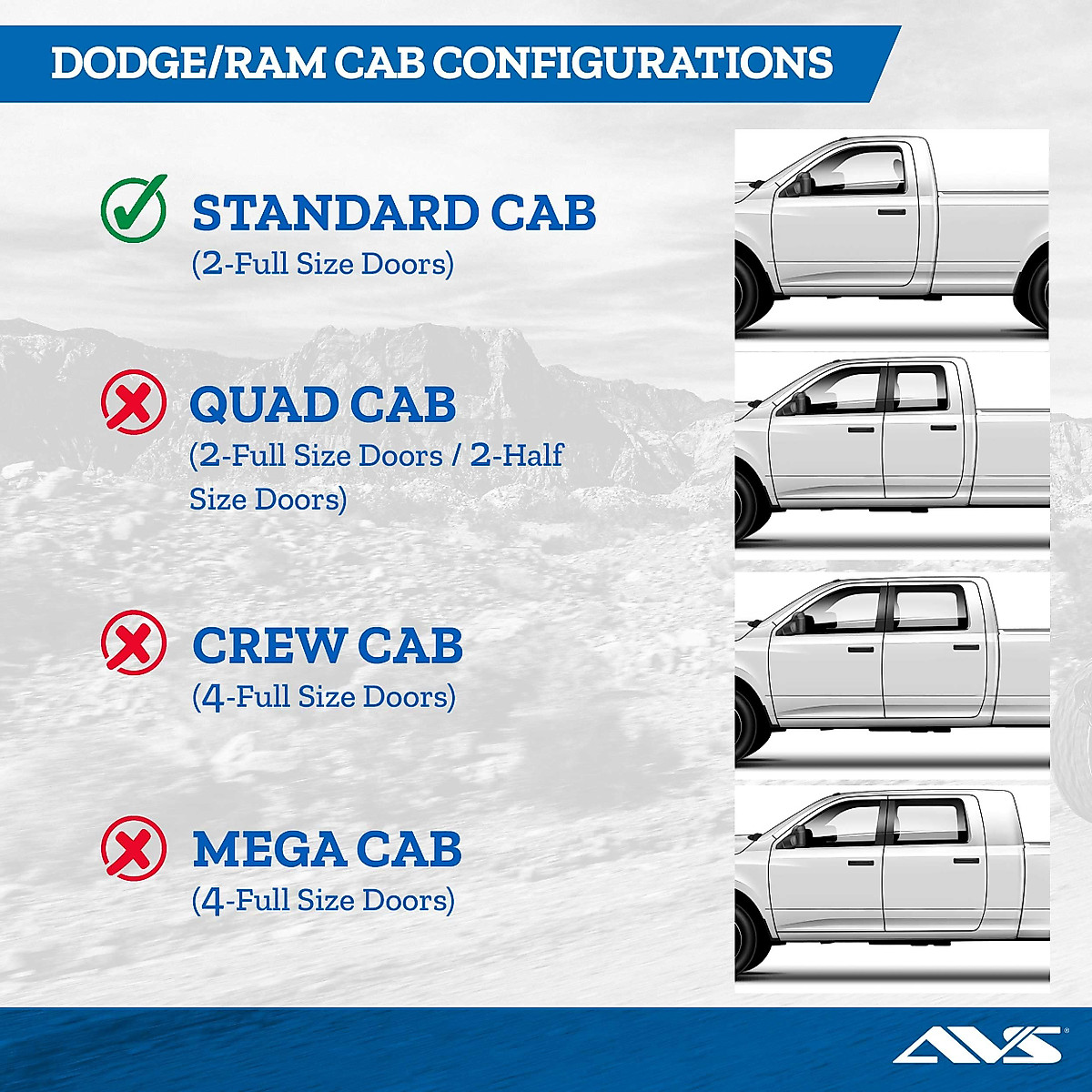 Auto Ventshade [AVS] Ventvisor / Rain Guards | Outside Mount, Smoke Color, 2 pc | 92607 | Fits 2002 - 2008 Dodge RAM 1500 Standard Cab, 2003 - 2009 Dodge RAM 2500/3500 Standard Cab