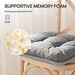 Love's cabin Memory Foam Chair Cushions Set of 4, Outdoor/Indoor Chair Pads for Dining Chairs 4 Pack, Seat Cushions for Kitchen, Dining Room, Office, Patio Chairs, 16x16 Grey