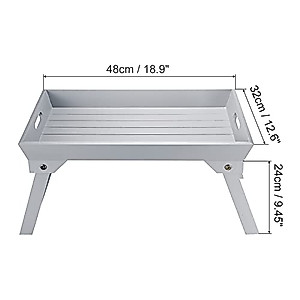 PATIKIL 48x32x24cm Breakfast Tray Table, 2 Pack Bed Trays with Folding Legs Portable Wooden Serving Platter Laptop Snack Desk for Eating, Grey
