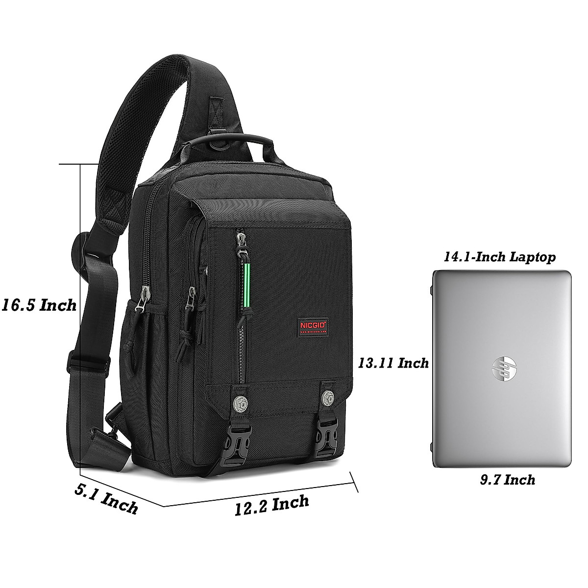 Sling Bags Chest Shoulder Backpacks, 14.1-Inch Laptop Backpack Crossbody Messenger Bag Travel Outdoor Men Women