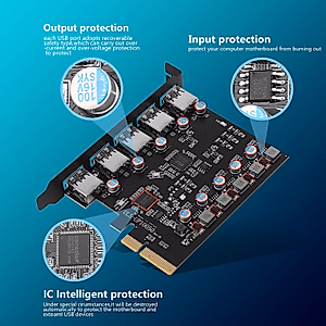 Sinefine PCIe to USB 3.2 Gen 2 Extension Card with 10 Gbps 5 USB A Ports, PCI Express to USB A Adapter Card, PCIe USB Motherboard Card for PC Desktop