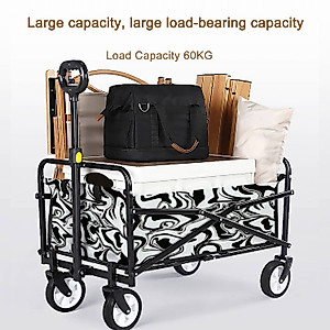 Outdoor Collapsible Wagon Black White Zebra Camping Shopping Garden Cart Heavy Duty Wagon Adjustable Portable Utility Folding Wagon with Wheels