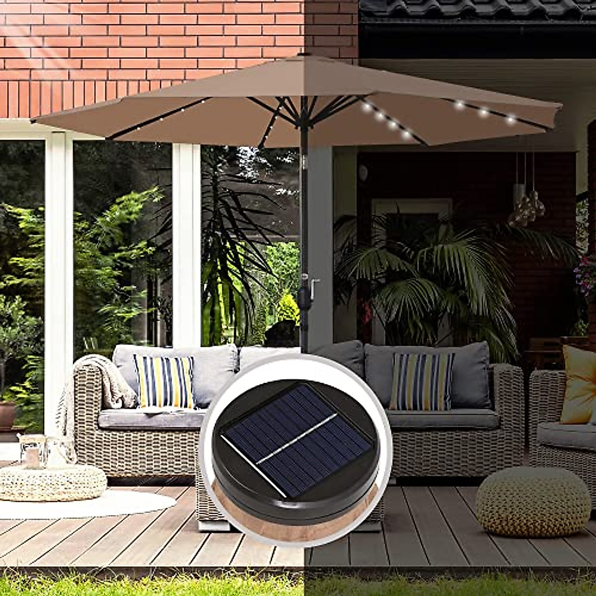 SUPER DEAL 10FT Patio Umbrella with 32 Solar LED Lights, Outdoor Large Table Umbrella with Tilt Adjustment and Crank for Market Garden Backyard Beach Poolside
