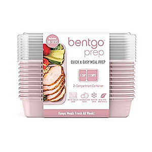 Bentgo Prep 2-Compartment Meal-Prep Containers with Custom-Fit Lids - Microwaveable, Durable, Reusable, BPA-Free, Freezer and Dishwasher Safe Food Storage Containers - 10 Trays & 10 Lids (Blush Pink)