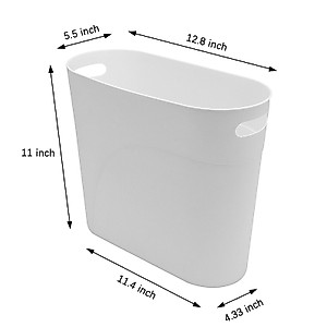 2 Pack 3.2 Gallon Plastic Trash Cans for Bathroom, Small Waste Bins with Handles, Compact Garbage Containers for Narrow Spaces, Recycle Wastebaskets for Office, Kitchen, Bedroom, Living Room (White)