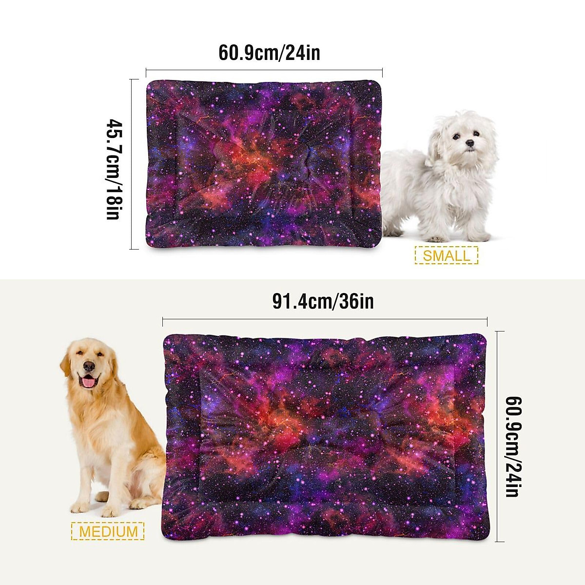 Coikll Galaxy Pet Bed Pad Soft Dog Bed Mat with Anti-Slip Bottom, Machine Washable Crate Pad Mattress for Dog Sleeping- 24 * 18inches