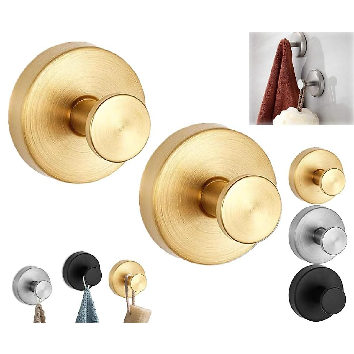 Suction Cup Hooks for Shower, Strong Suction Cup Hooks, No Drill Stainless Steel Vacuum Suction Cup Hooks for Shower, Mirror, Bathroom, Hanging Towels, Suction Cup Hooks (2, Gold)