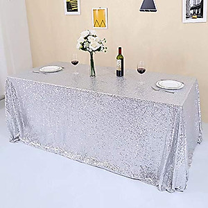 GFCC Glitter Silver Sequin Tablecloth for Party Wedding Banquet 60x120 inch Sparkly Rectangle Table Cloth Cake Table Cover Linen