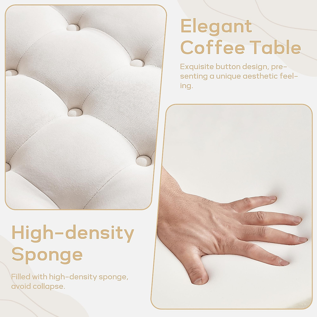 HUIMO 30-Inch Round Storage Ottoman, Modern Button Tufted Coffee Table with Removable Top, Upholstered Ottoman with Storage Footrest Stool for Living Room, Bedroom and Office(Ivory)