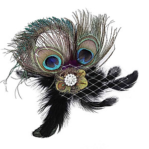 Yokawe Peacock Feather Hair Clip Peacock Fascinator with Rhinestone 1920s Flapper Fascinator Wedding Dance Party Hair Accessories for Women