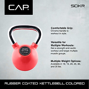 CAP Barbell Colored Rubber Coated Kettlebell with Chrome Handle, 10 lb (SDKR-010C)