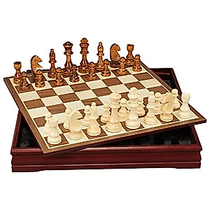 FBITE Portable Chess Set Wooden Chess Set,Board Game for Adults & Kids,Wood Chessboard, Magnetic Pieces,Travel-Friendly Chess for Easy Storage International Chess