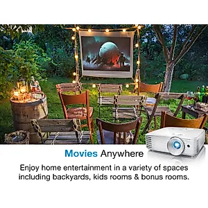 Optoma SH360 Affordable Home Projector | Indoor or Outdoor Movies, Up to 300" | 480p Ready | Bright 3600 Lumens | Compatible with Fire Stick, Roku & More | Integrated Speaker | Up to 15,000hr Lamp
