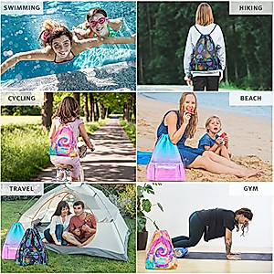 Fiodrimy Mesh Drawstring Backpack Bag Beach Bag with Zipper Pocket Gym Backpack Bag for Swimming Gear Gym Storage Bag for Adult Kids (Pink)