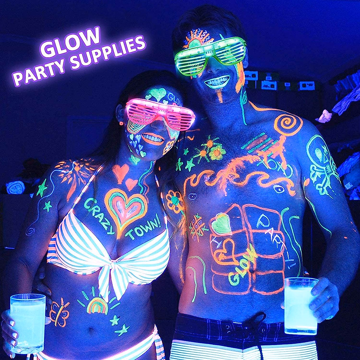 30 Pack LED Glasses Light Up Patriotic Party Glasses Glow in The Dark Party Supplies Rave Shutter Shades Glow Sticks Glasses Sunglasses Neon Party Favors Kids/Adult 4th of July Memorial Day Decoration
