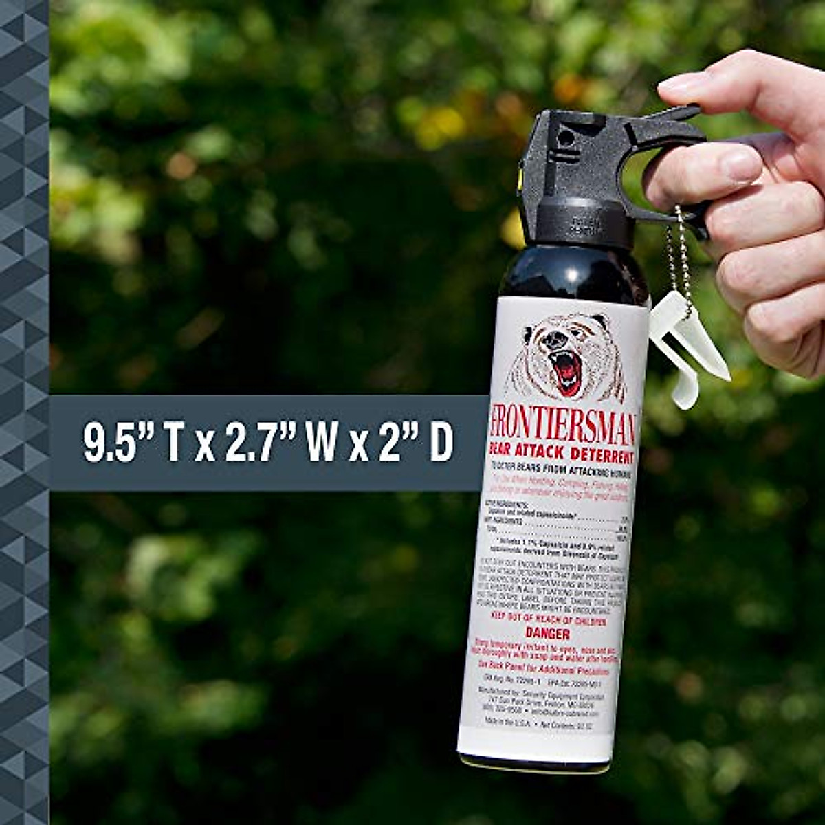 SABRE Frontiersman 9.2 fl oz. Bear Spray, Maximum Strength 2.0% Major Capsaicinoids, Powerful 35 ft. Range Bear Deterrent and Bear Horn with Locking Top