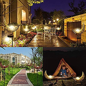 EOYIZW Garden Decor, 32" (2 Pack) Garden Solar Lights Outdoor Decor, Crystal Glass Globe Metal Moon Stake Light, Yard Art Decorations Ornaments Light Warm White LED for Lawn, Patio, Pathway