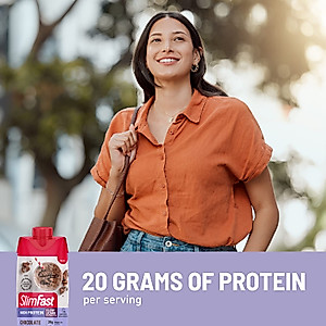 SlimFast Protein Shake, Chocolate- 20g Protein, Meal Replacement Shake Ready to Drink, High Protein with Low Carb and Low Sugar, 24 Vitamins and Minerals, 12 Count (Pack of 1) (Packaging May Vary)