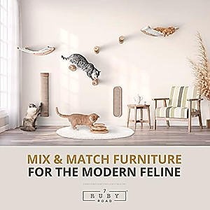 7 Ruby Road Wall Mounted Cat Scratching Post - Wall Mount Wooden Sisal Cat Scratcher - Vertical Scratch Pad for Indoor Cats or Kittens - Cute Modern Cat Wall Furniture (22 x 5.7 inches)