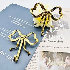 LUOZZY 2Pcs Bow Hook Bowknot Wall Hook Bow Hooks for Wall Multi-Purpose Hanging Brass Hooks for Coat Hat Towel Home Bedroom Supplies - 3.62X3.54X0.79Inch