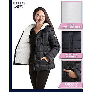 Reebok Women's Winter Jacket - Heavyweight Quilted Puffer Parka Coat - Sherpa Lined Ski Jacket for Women (S-XL), Size Medium, Black