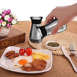 MITBAK Salt and Pepper Shakers (2-Pc. Set) Modern Stainless-Steel w/Clear Glass Bottom | Compact Cooking, Kitchen and Dining Room Use | Classic, Refillable Design (Black)