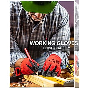 Nuogo 48 Pairs Gardening Gloves for Men Women Rubber Coated Work Gloves Garden Gloves Safety Work Gloves Construction Gloves (Red, Black)