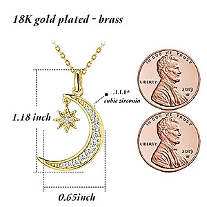 ASGEMSFJ Moon Star Necklace for Women Man, 14K Yellow Gold Plated Moon Pendant Dainty Trendy Chain Necklace Jewelry Gift for Women (yellow gold)
