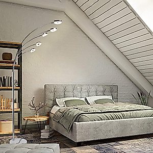 DLLT 5-Light LED Living Room Floor Lamp-Dimmable Bedroom Standing Light with Adjustable Arm & Head, Modern Contemporary Tree Tall Pole Lamps for Office with 3 Brightness Level, Warm White, Sliver