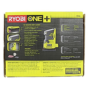 Ryobi P440 One+ 18V Lithium Ion 12,000 RPM 1/4 Sheet Palm Sander w/ Onboard Dust Bag and Included Sanding Pads (Battery Not Included, Power Tool Only)