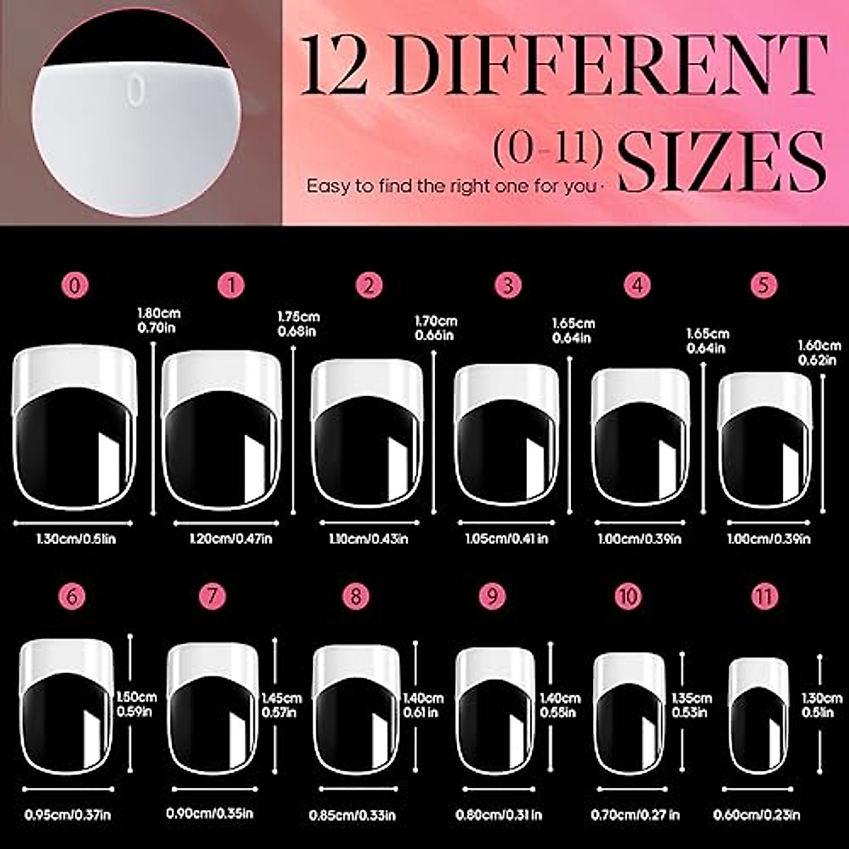 Ranrose French Nail Tips 120PCS Short French Full Cover White Clear False Nails 12 Sizes Square Nail Tips Acrylic Press On Nails with Box for Nails Tips Art