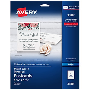 Avery Printable Cards, Inkjet Printers, 120 Cards, 4.25 x 5.5, Heavyweight, Textured (3380)