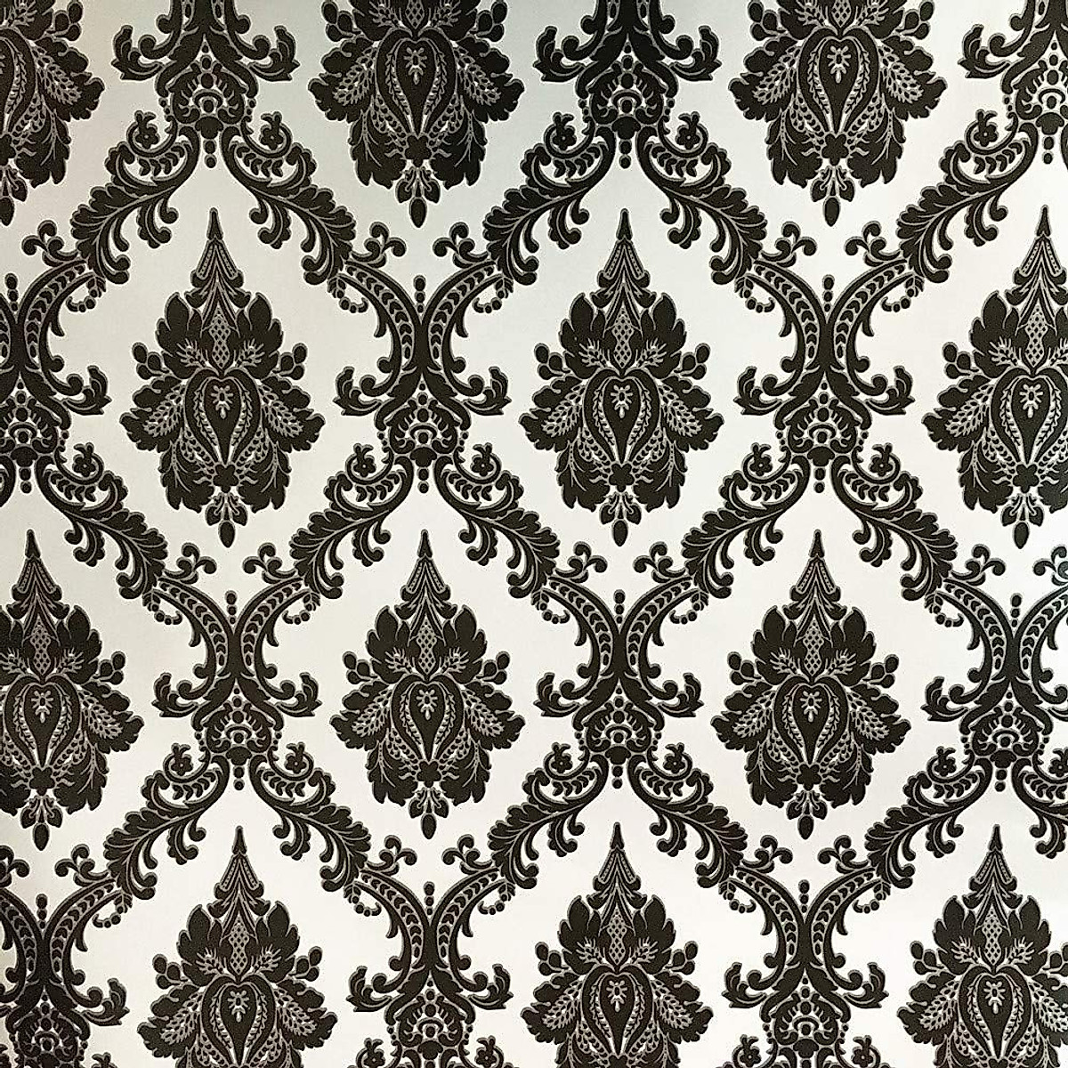 REDODECO Vintage Black Damask Adhesive Paper Shelf Liner Peel & Stick Dresser Drawer Sticker Home Deco Wallpaper 17.7inch by 100inch