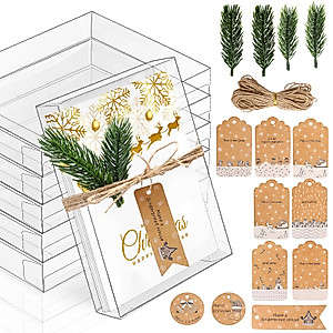 Suzile 50 Set Clear Greeting Card Box 5.39 x 7.36 x 1 Inch Christmas Card Box Plastic Photo Storage Box Case Transparent Gift Favor Box with Xmas Hanging Labels Twine Decorative Tree Branch