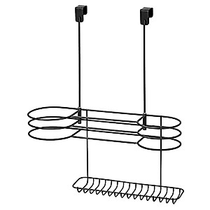 mDesign Metal Over Cabinet Door Bathroom Hair Care & Styling Tool Storage Organizer Hanging Basket for Hair Dryers, Flat Irons, Curling Wands, Hair Straighteners, Brushes, Combs, Accessories - Black