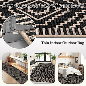 Lahome Moroccan Easy Jute Area Rug, 3x5 Entryway Rug Indoor Outdoor Patio Rug 3x5 Farmhouse Black Washable Living Room Area Rug, Non Slip Indoor Outdoor Carpet for Patio Courtyard Deck